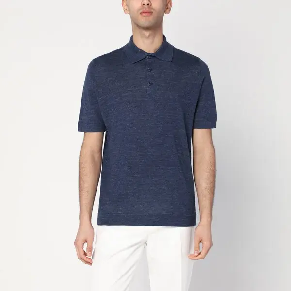 Brunello Cucinelli Dark Short Sleeved Polo Shirt - Blue