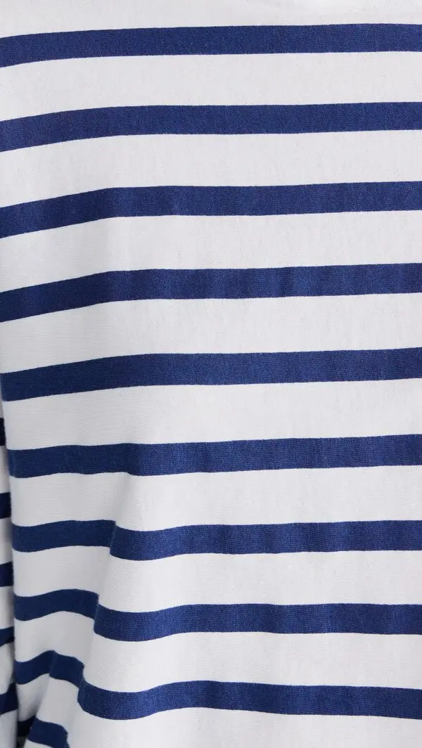 ASKK NY Printed Cropped Long Sleeve Top - Thin Navy Stripe