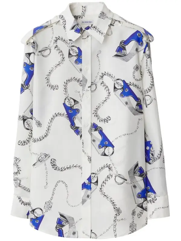 Burberry Knight Hardware-print Silk Shirt - White