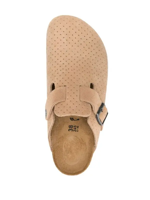 BIRKENSTOCK Boston Bs Perforated Suede Mules - Neutrals