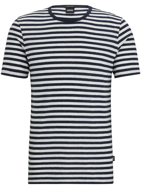 BOSS Striped Cotton-linen T-shirt - Blue