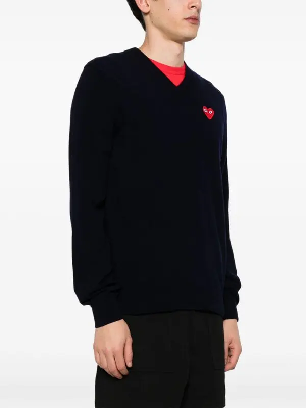 Play Comme Des Garcon Logo-patch Wool Jumper - Blue