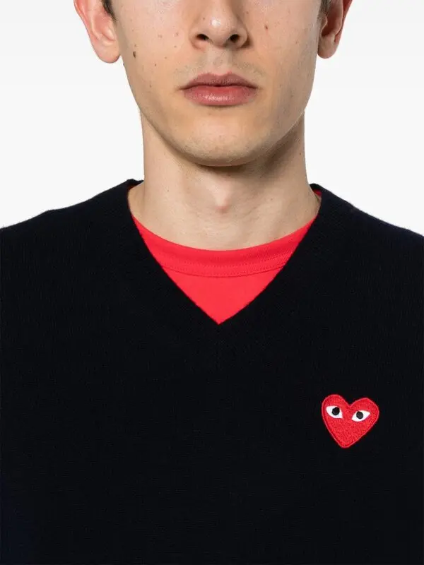 Play Comme Des Garcon Logo-patch Wool Jumper - Blue