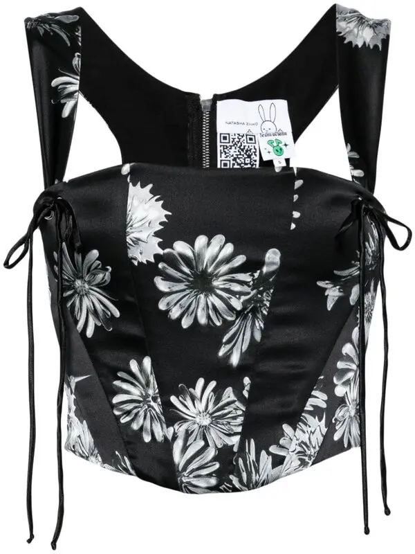 Natasha Zinko Floral-print Corset Top - Black