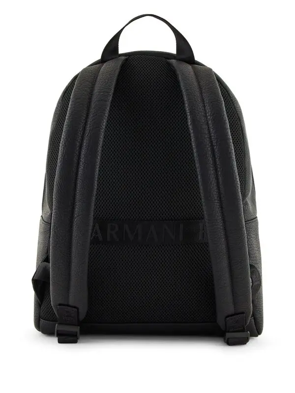 armani jeans faux leather logo backpack Armani Exchange Logo-Tape Faux-Leather Backpack - Black