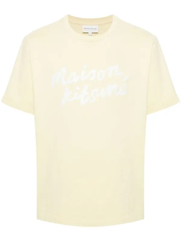 Maison Kitsuné Handwriting-print Cotton T-shirt - Yellow