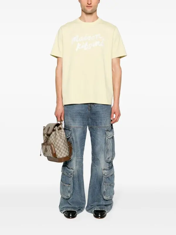 Maison Kitsuné Handwriting-print Cotton T-shirt - Yellow