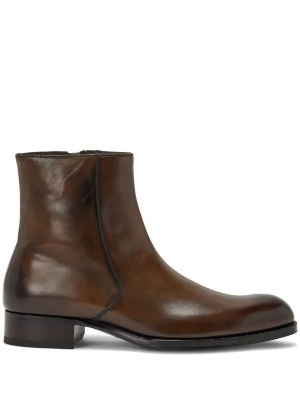 TOM FORD Leather Ankle Boots - Brown