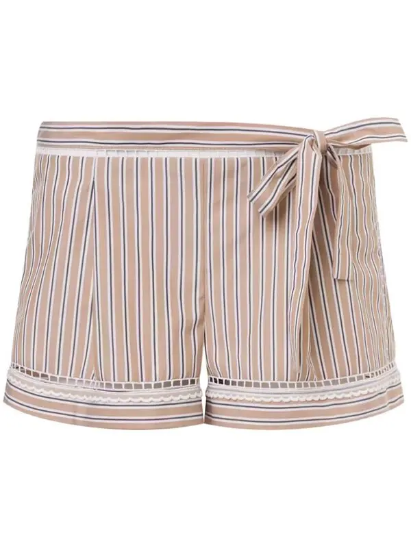 Alberta Ferretti Bow-embellished Striped Mini Shorts