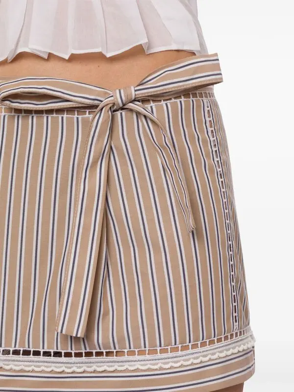Alberta Ferretti Bow-embellished Striped Mini Shorts