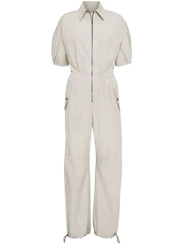Brunello Cucinelli Wide-leg Cotton Jumpsuit - Neutrals