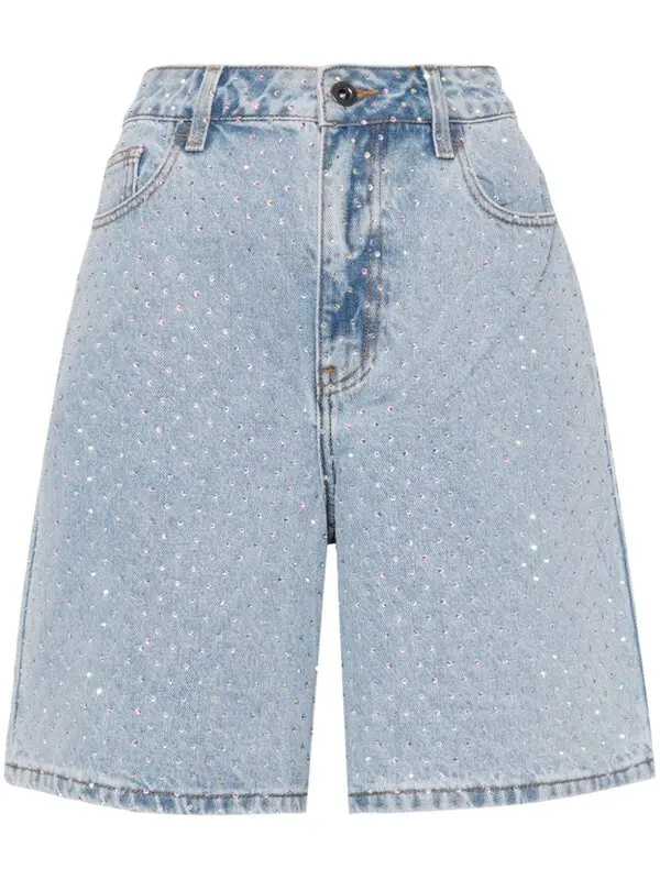 SELF-PORTRAIT Crystal-embellished Denim Shorts