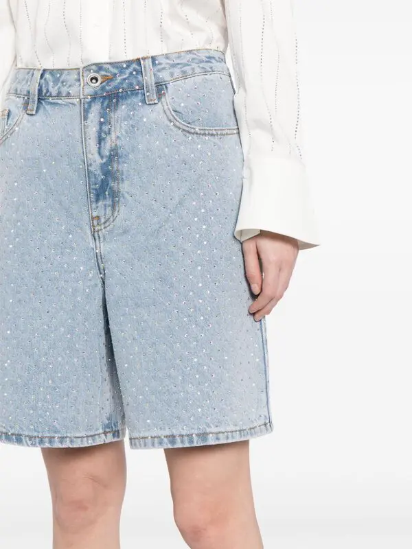 SELF-PORTRAIT Crystal-embellished Denim Shorts