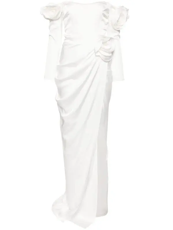 ANA RADU Floral-appliqué Draped Gown