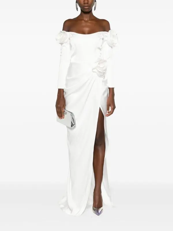 ANA RADU Floral-appliqué Draped Gown