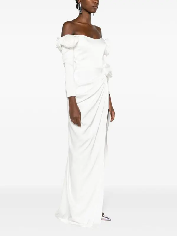 ANA RADU Floral-appliqué Draped Gown