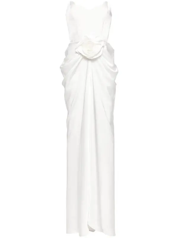 ANA RADU Floral-appliqué Draped Gown