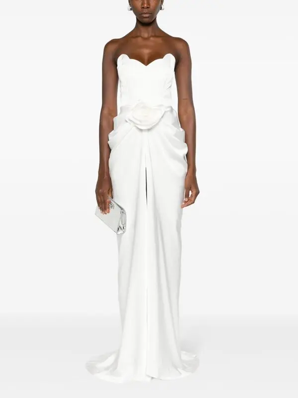 ANA RADU Floral-appliqué Draped Gown
