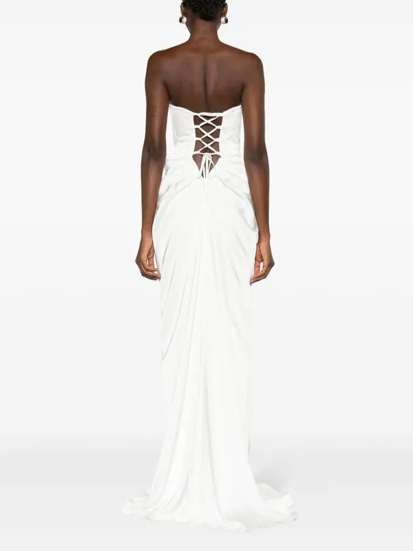 ANA RADU Floral-appliqué Draped Gown