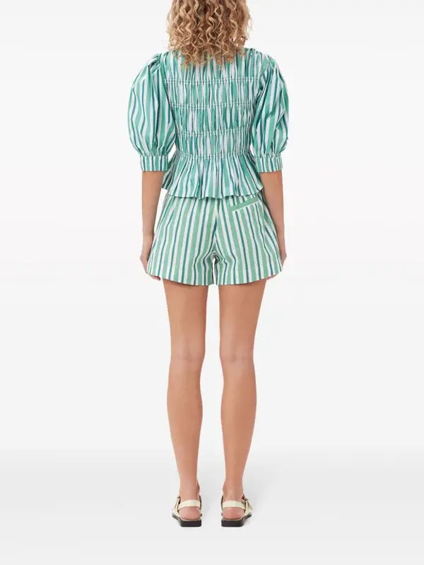 GANNI Striped Cotton Mini Shorts