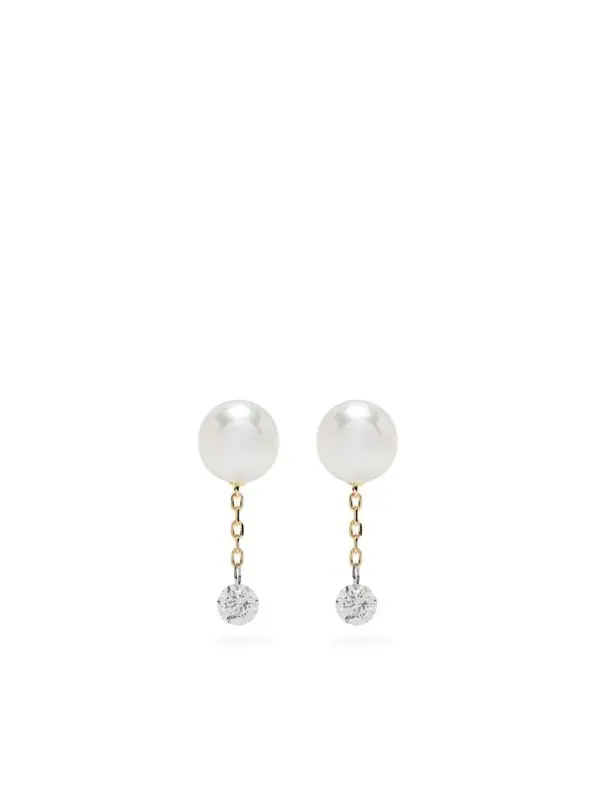 Mizuki 14kt Pearl And Diamond Stud Earrings - Gold