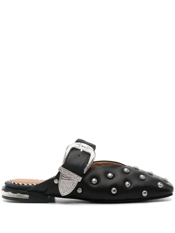Toga Stud-embellished Leather Mules - Black