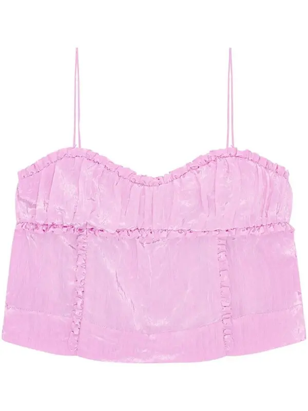 GANNI Ruffle-trim Satin Top