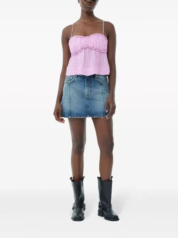 GANNI Ruffle-trim Satin Top