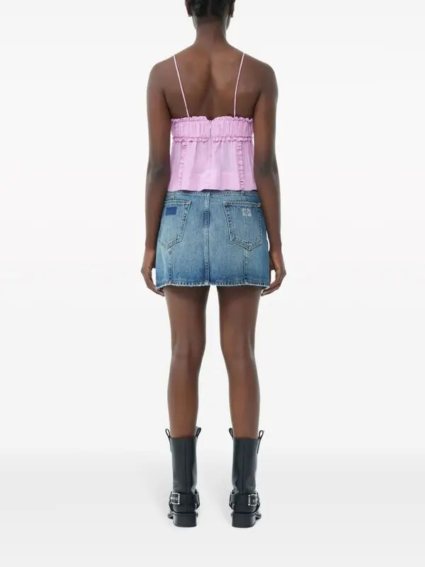 Ganni Ruffle-Trim Satin Top In Pink - 50% Off | Editorialist