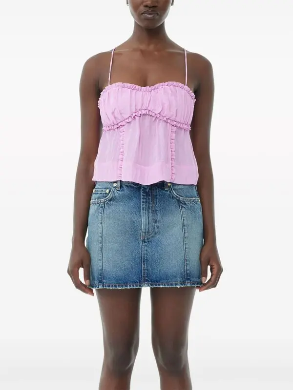 GANNI Ruffle-trim Satin Top