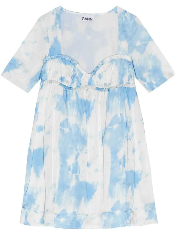 GANNI Graphic-print Satin Mini Dress