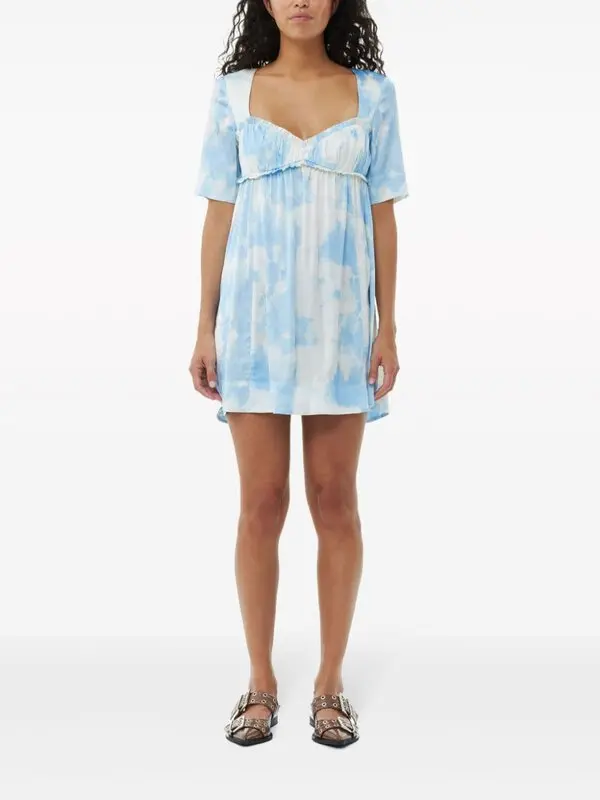 GANNI Graphic-print Satin Mini Dress