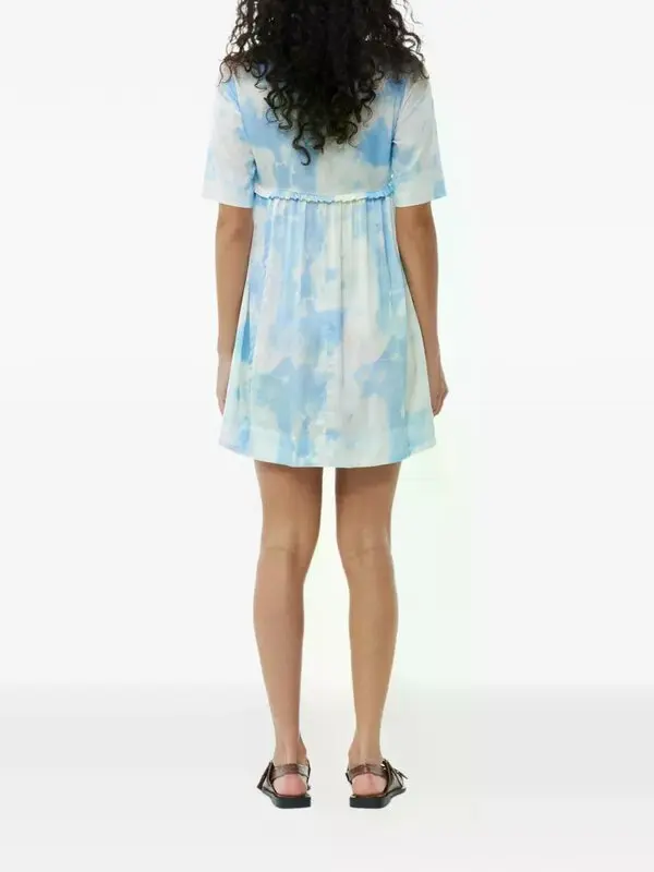 GANNI Graphic-print Satin Mini Dress