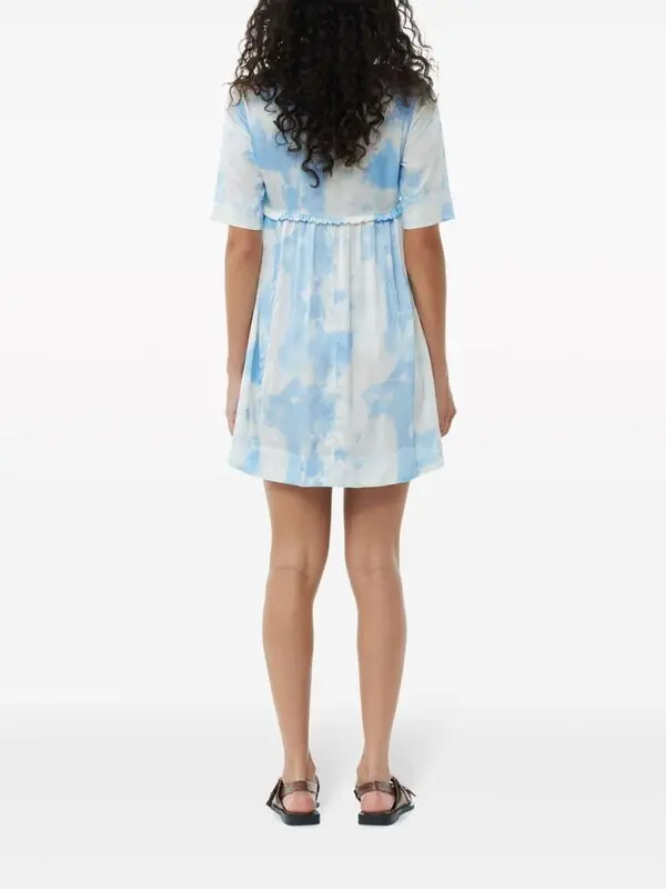 GANNI Graphic-print Satin Mini Dress