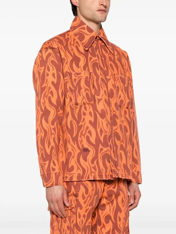 ERL Flame-print Canvas Shirt Jacket