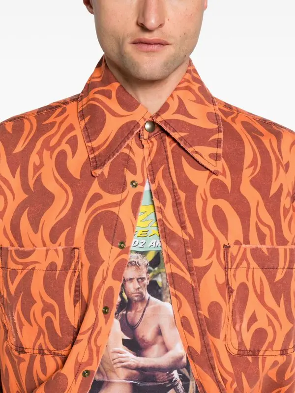 ERL Flame-print Canvas Shirt Jacket