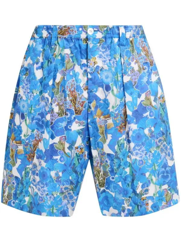 Marni Floral-print Cotton Shorts - Blue