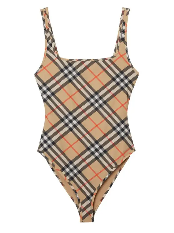 Burberry Check-pattern Swimsuit - Neutrals