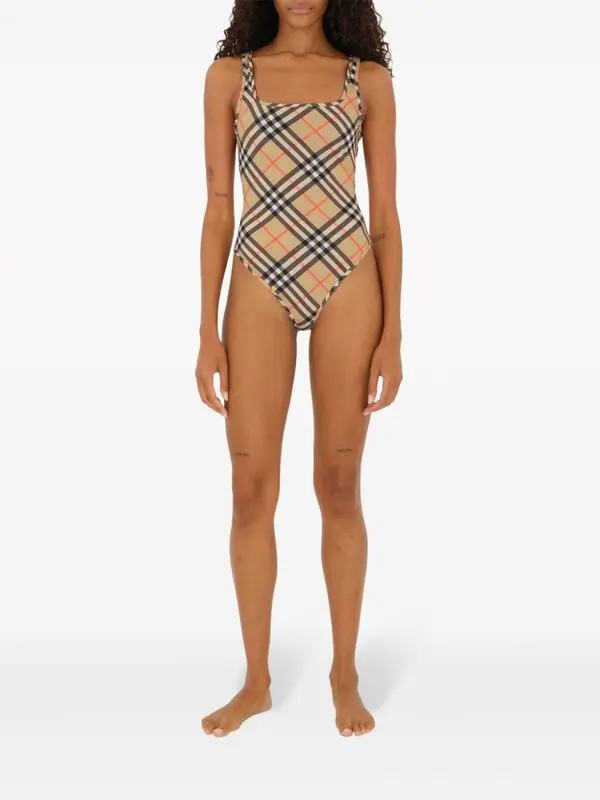 Burberry Check-pattern Swimsuit - Neutrals