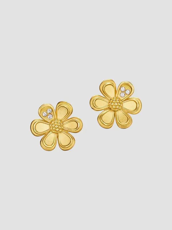 Temple St. Clair Florence86 Fj Golden Flower 18k & 0.05 Tcw Diamond Stud Earrings - Yellow Gold