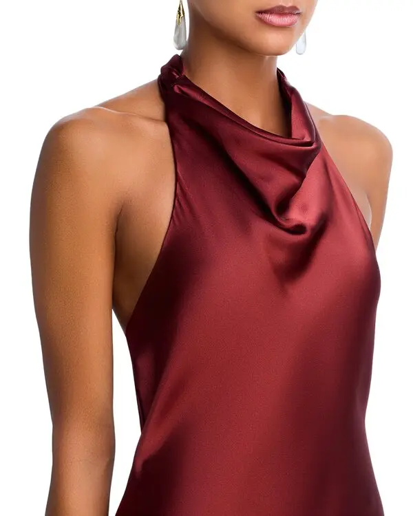 Aqua Charmeuse Halter Neck Maxi Dress - Nutmeg