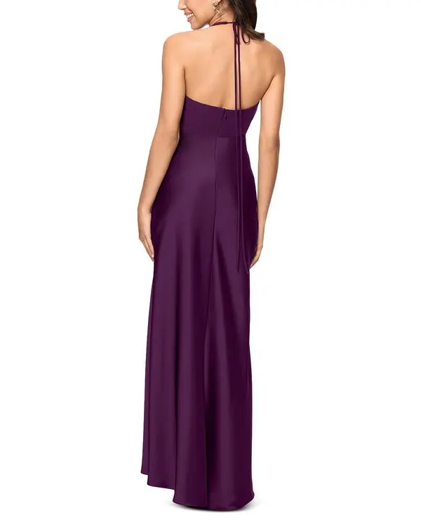 Aqua Halter Mixed Media Gown - Plum