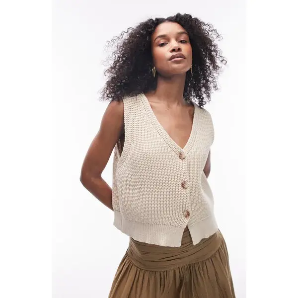Topshop Cotton-blend Shaker-stitch Vest