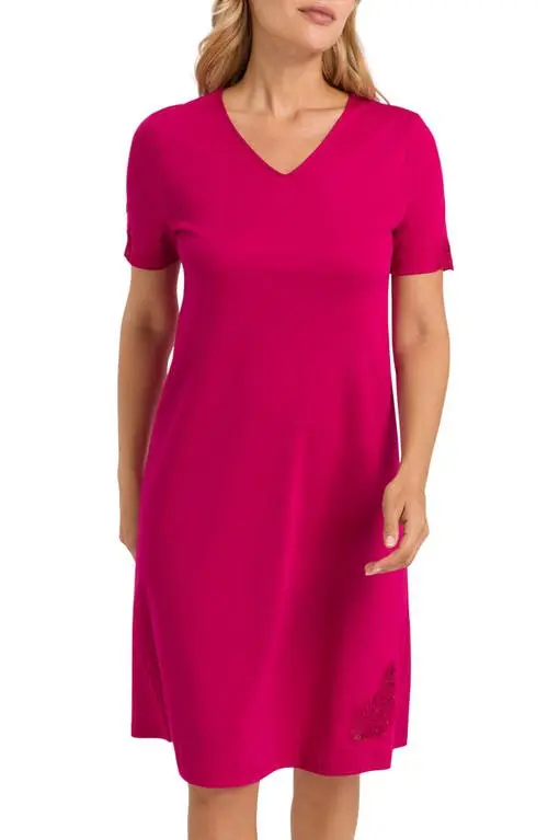 Hanro Michelle Short Sleeve Cotton Nightgown - 2462 - Fuchsia