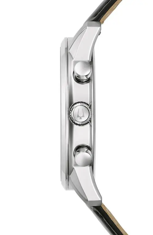 Bulova Sutton Leather Strap Chronograph Watch - Silverone