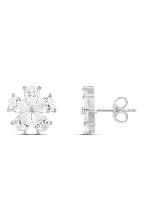 SHYMI Flower Cubic Zirconia Stud Earrings - Silver