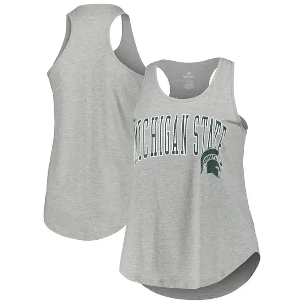 Profile Michigan State Spartans Arch Logo Racerback Scoop Neck Tank Top - Heather Gray