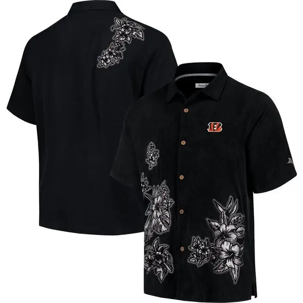 Tommy Bahama Cincinnati Bengals Hibiscus Camp Button-up Shirt - Black