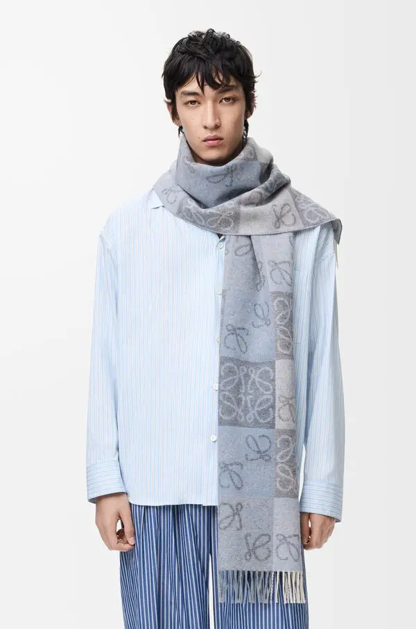 Loewe Scarf In Wool And Cashmere - Blue/white