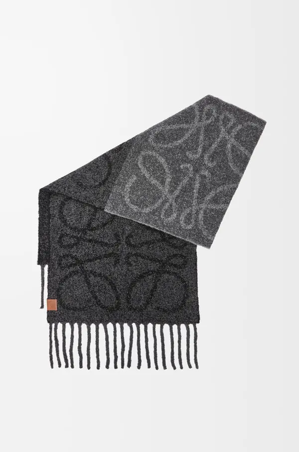 Loewe Anagram Scarf In Alpaca And Wool - Dark Grey/black